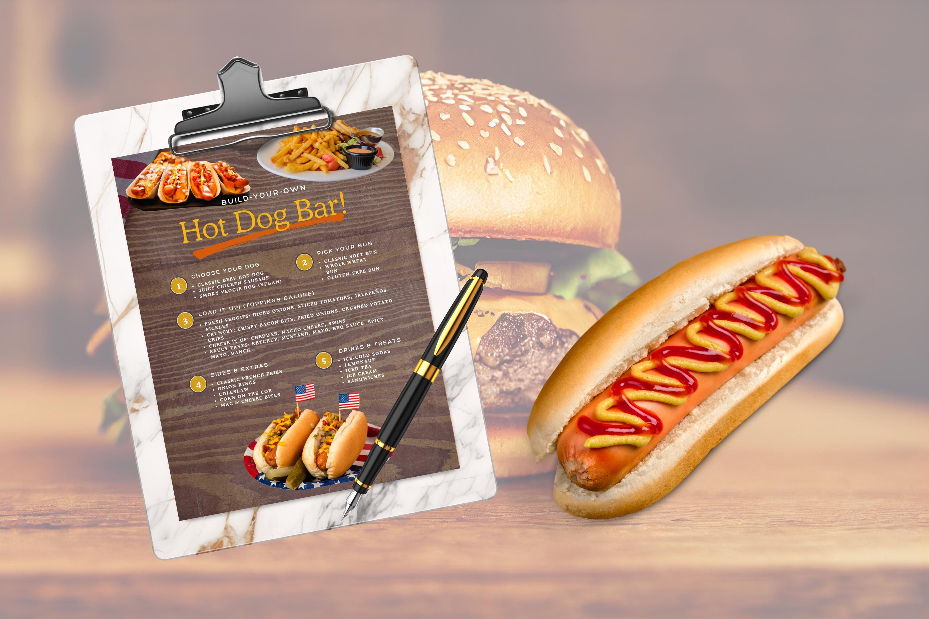 Hot Dog Bar Menu, Hot Dog Theme Bar, Soul Food Restaurant Menu, Brunch ...
