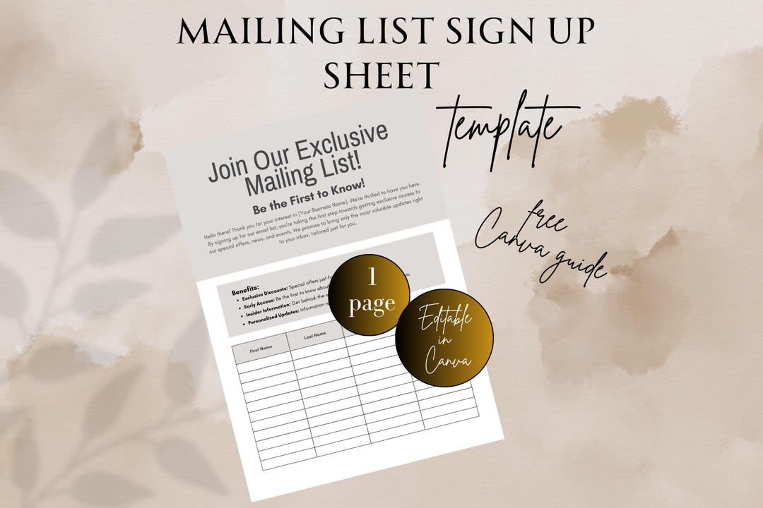 Mailing List Sign up Sheet, Mailing List Flyer, Email List Template ...