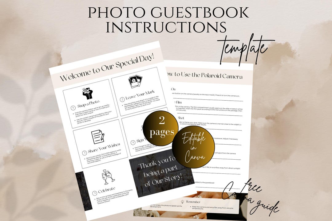 Photo Guestbook Instructions Template, Canva Editable Template, Wedding ...