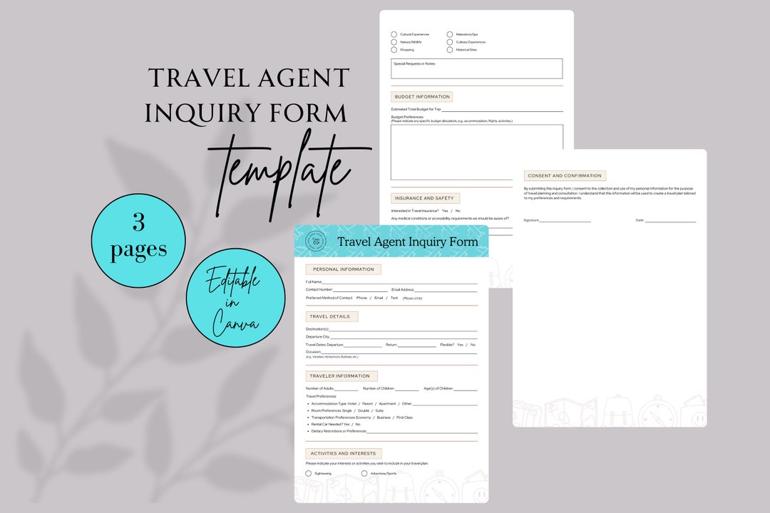 Travel Agent Inquiry Form, Travel Agent Template, Travel Agency, Travel ...