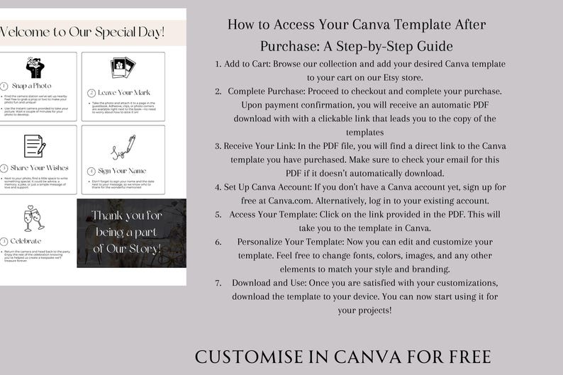 Photo Guestbook Instructions Template, Canva Editable Template, Wedding ...
