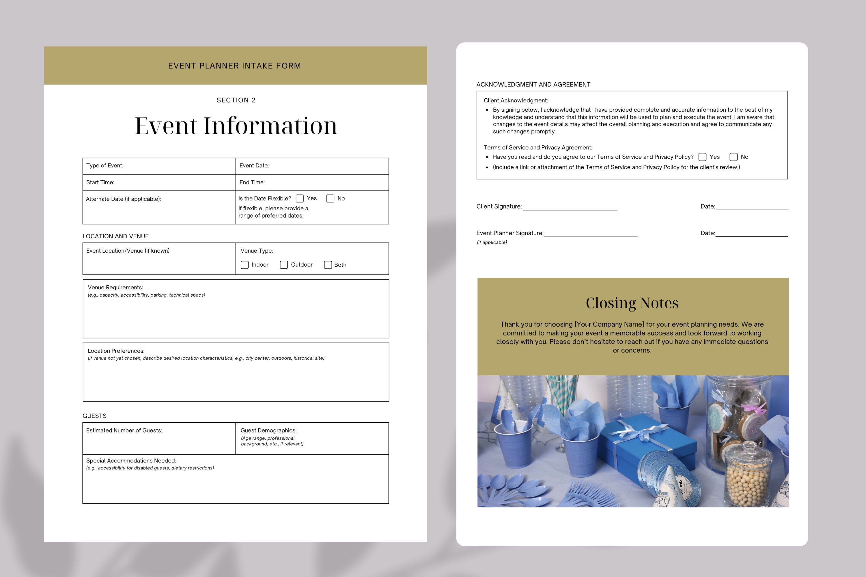 Event Planner Intake Form, Intake Form Template, Event Planning Form ...