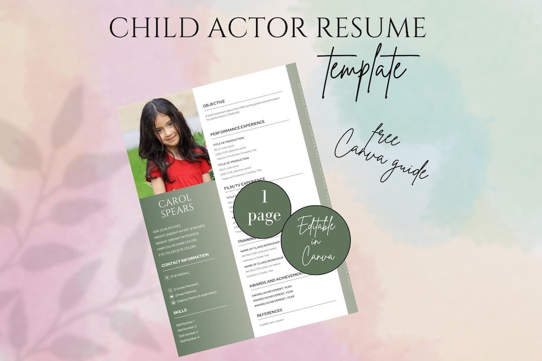 Child Actor Resume Template, Kid Actor Resume, Child Acting Resume ...
