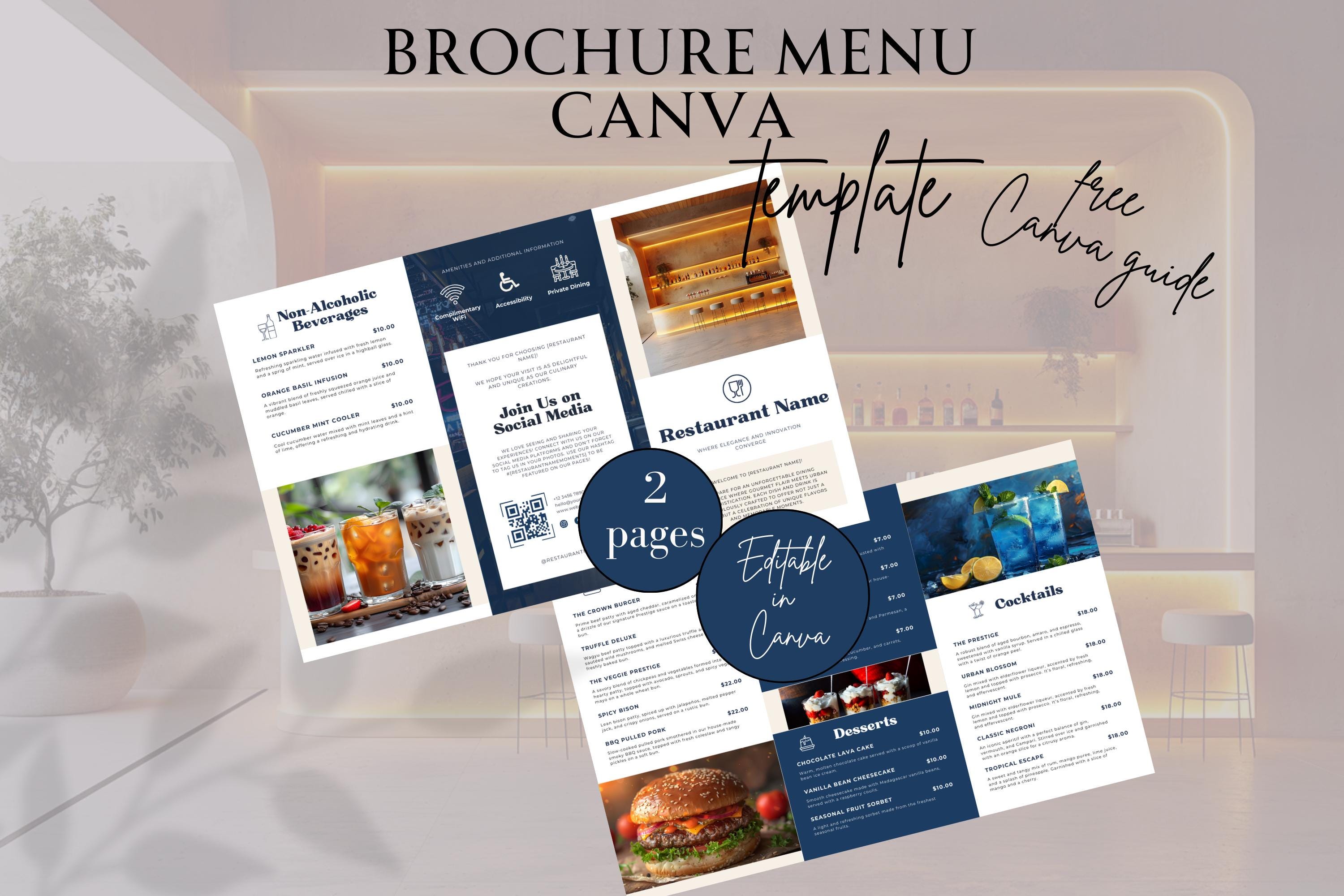 Brochure Menu Canva, Brochure Menu Template, Restaurant Menu, Food Menu ...