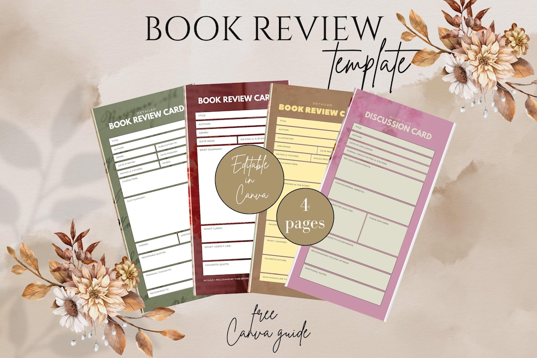 Book Review Card Template, Book Review Bookmark Template, Printable ...
