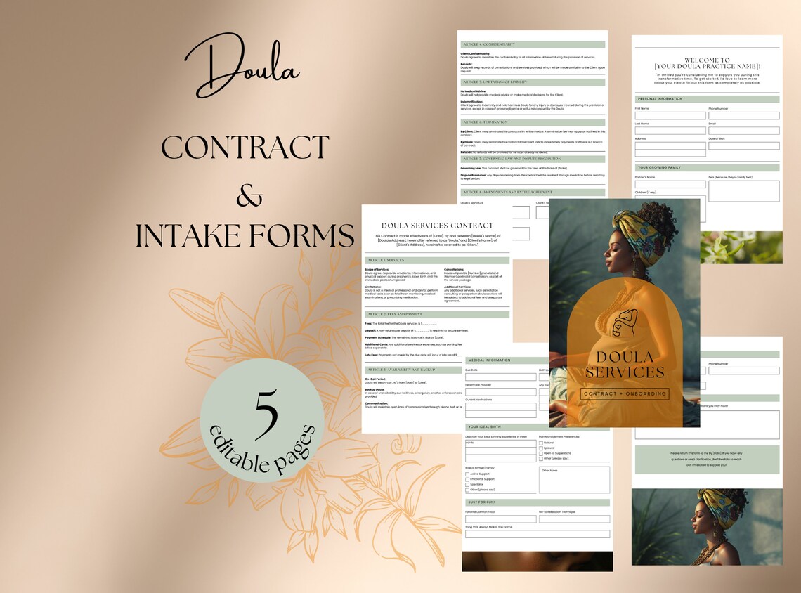 Printable Doula Contract Template, Doula Contract and Intake Form ...