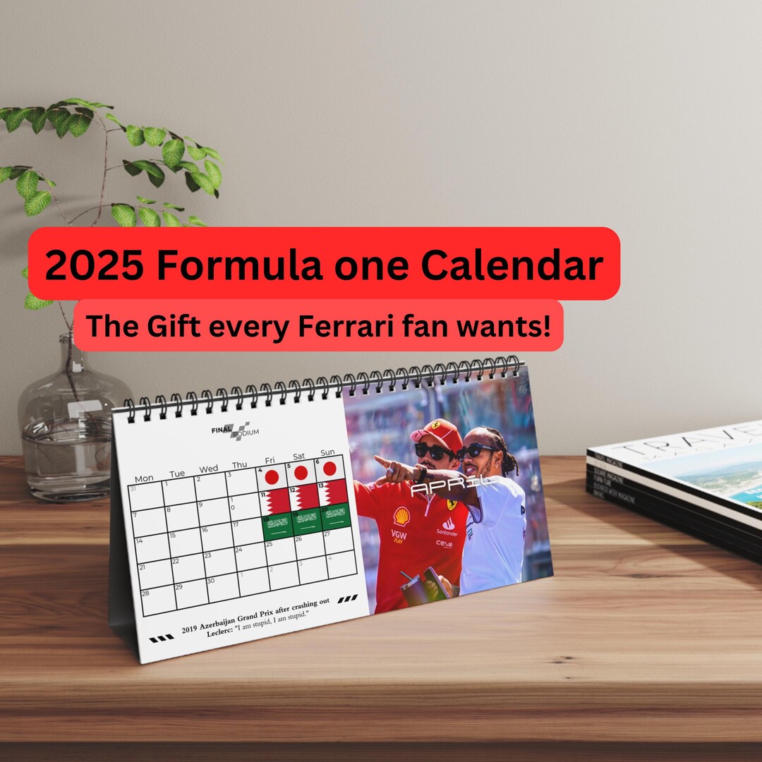 F1 Ferrari Inspired 2025 Formula 1 Desk Calendar With All Race Dates ...
