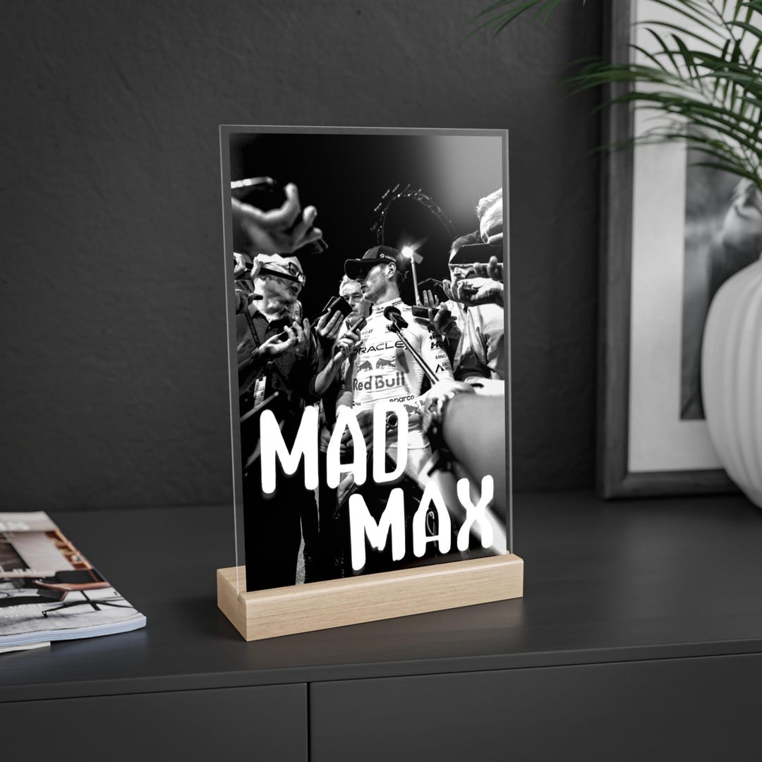 Max Verstappen mad Max F1 Acrylic Glass Sign With Wooden Stand - Etsy