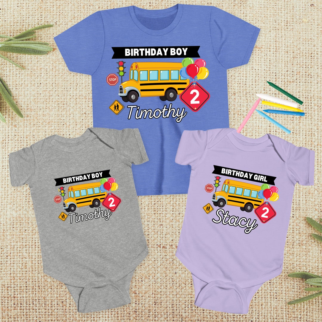 Customized Wheels on the Bus Go Round Theme Birthday Kids Name T-shirts ...