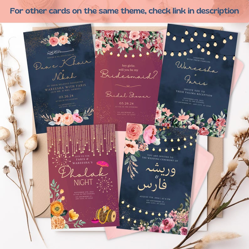 Floral Walima Invitation: Muslim Wedding Reception Template (digital ...
