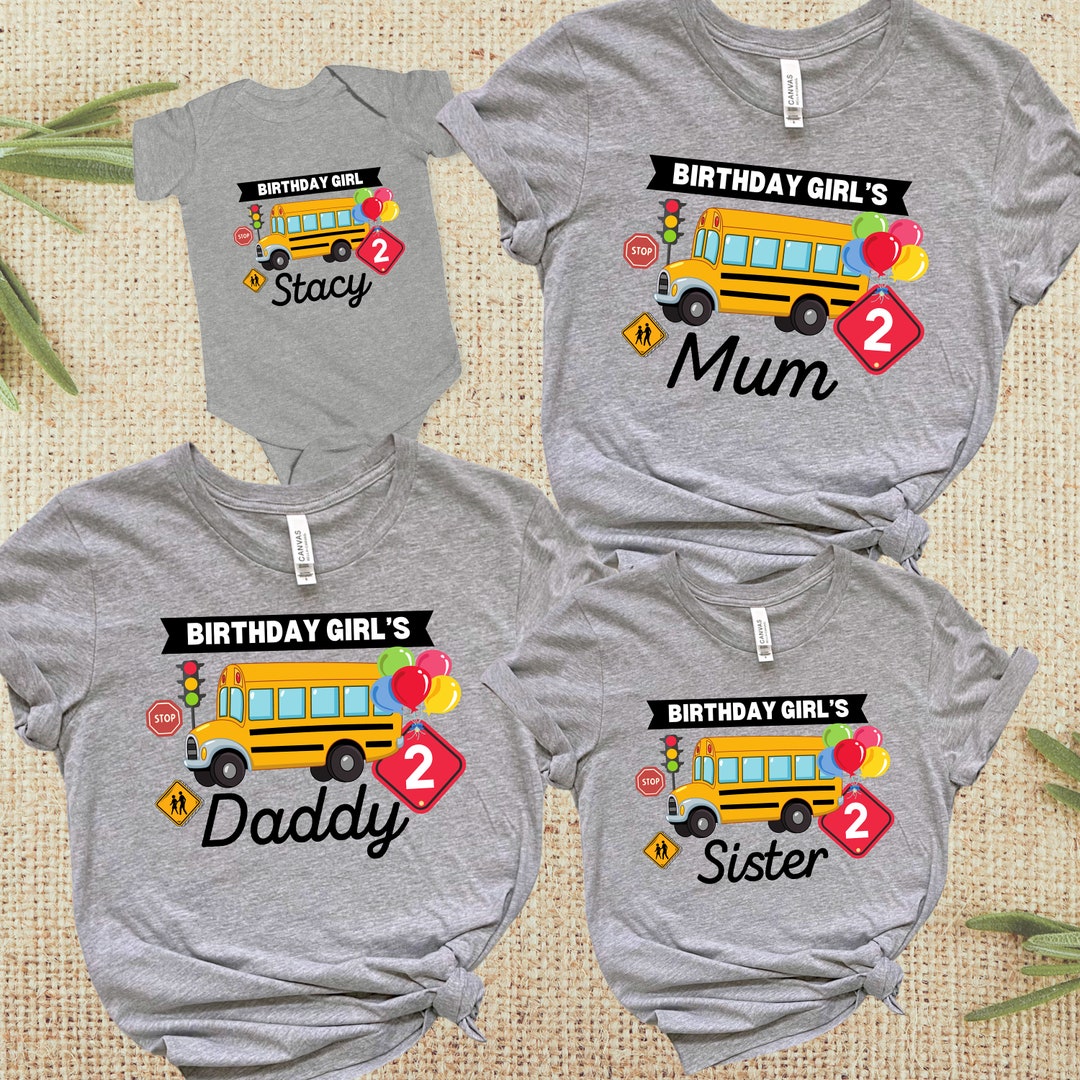 Wheels on the Bus Go Round Custom Birthday Kids & Matching Family Name ...