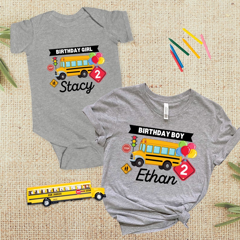 Wheels on the Bus Go Round Custom Birthday Kids & Matching Family Name ...