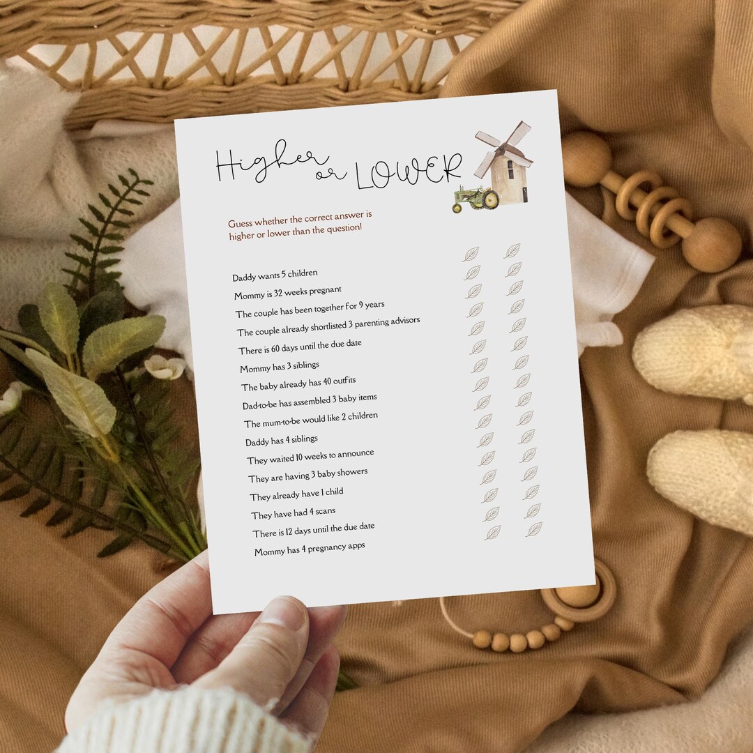 Higher or Lower Baby Shower Game: Barnyard Farm Theme (digital Download ...