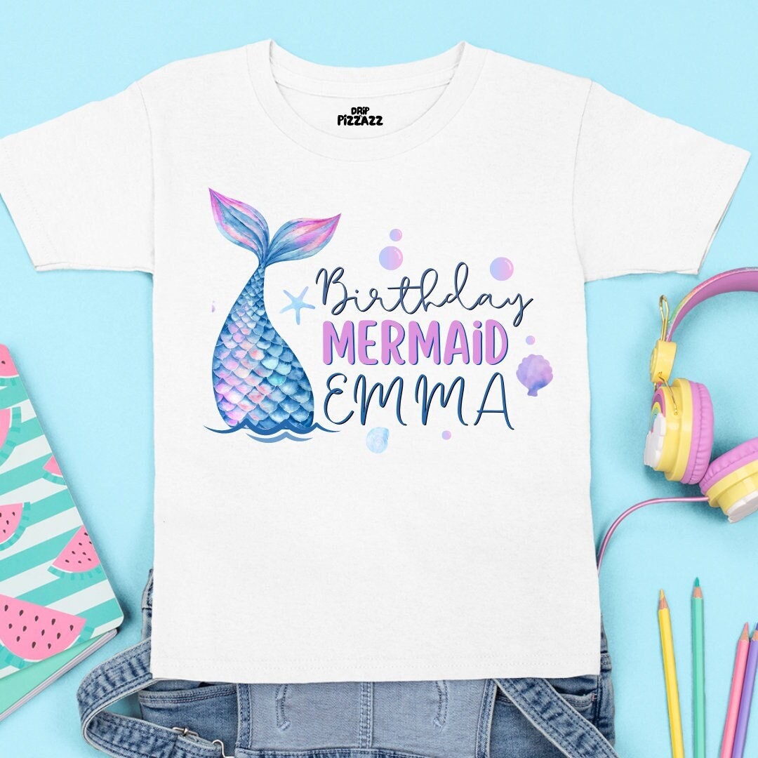 Personalized Mermaid Birthday Girl T Shirt Customized Name Themed Party ...