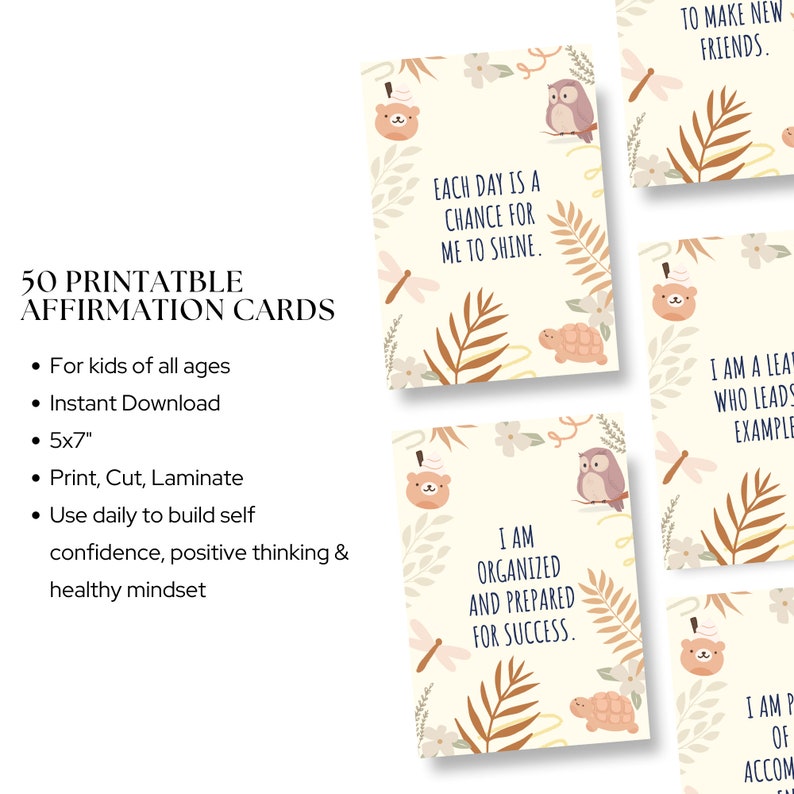 Back to School Kids Affirmation Cards, Children's Positive Motivational ...