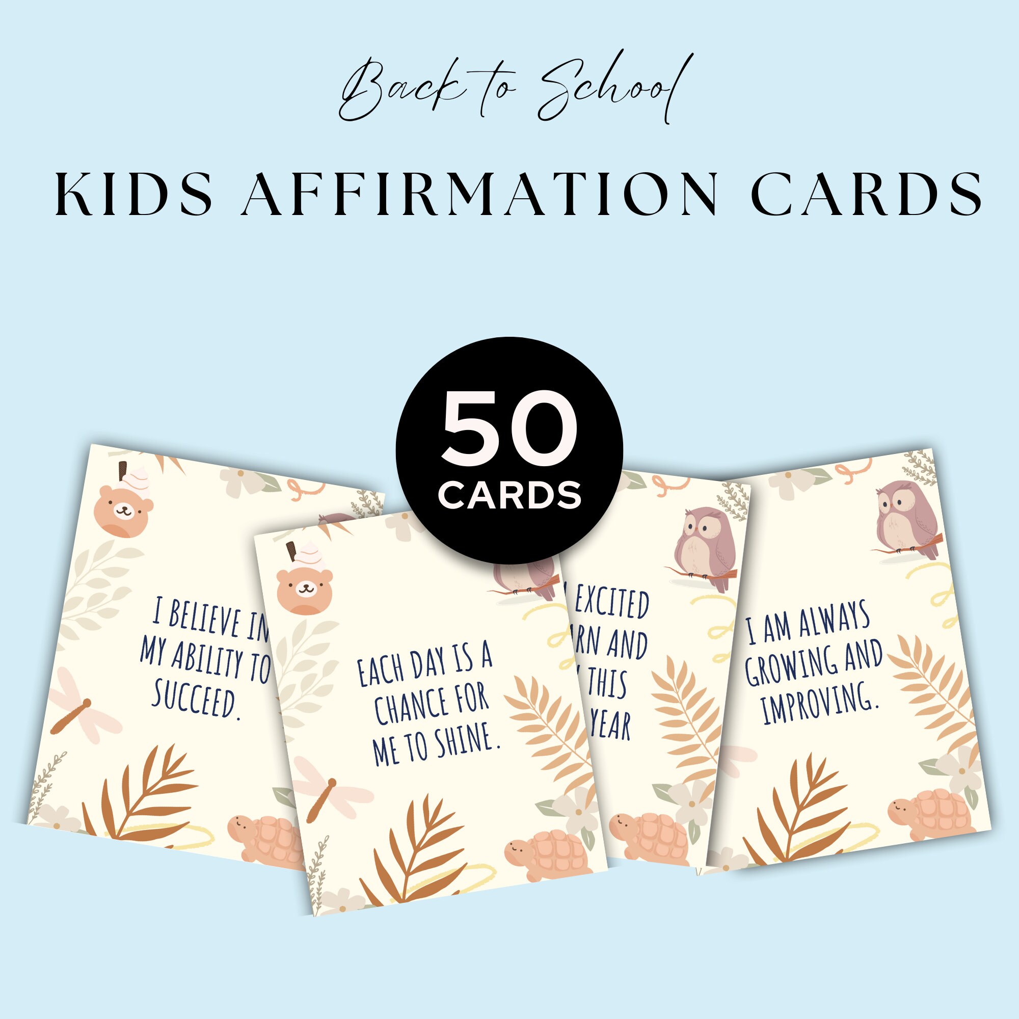 Back to School Kids Affirmation Cards, Children's Positive Motivational ...