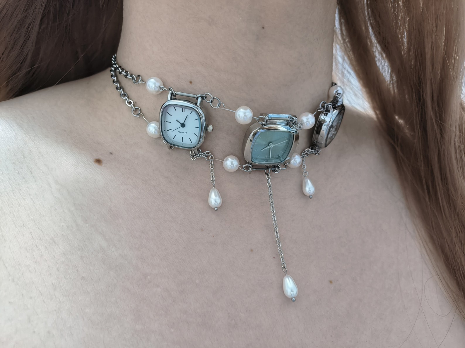 Three Battery Operation Watch Choker Necklace,pearl Chain Choker,unique ...