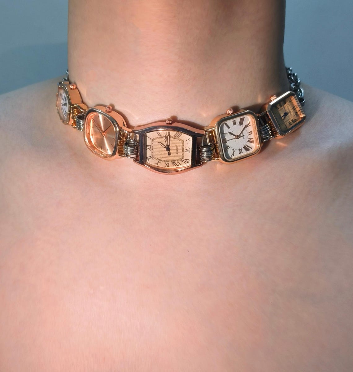 Retro Watch Choker Necklace,metallic Clock Jewelry,vintage Gold Watch ...