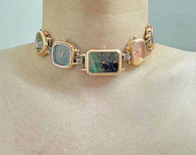 Watch Faces Choker Necklace,clock Necklace,y2k Chain Necklace,cool Art ...