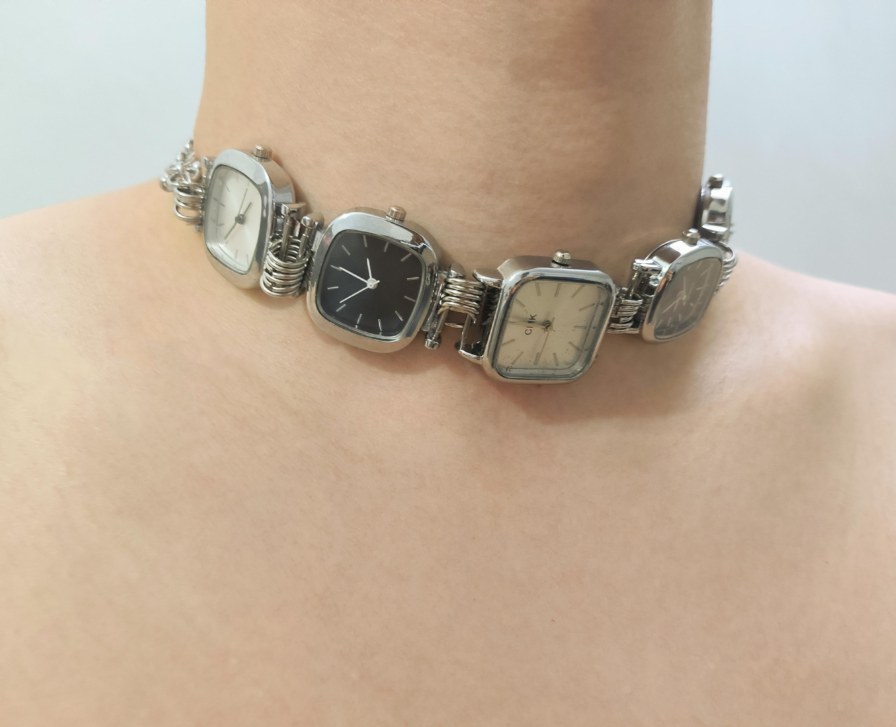 White and Black Watch Faces Choker,unique Clock Necklace,cool ...