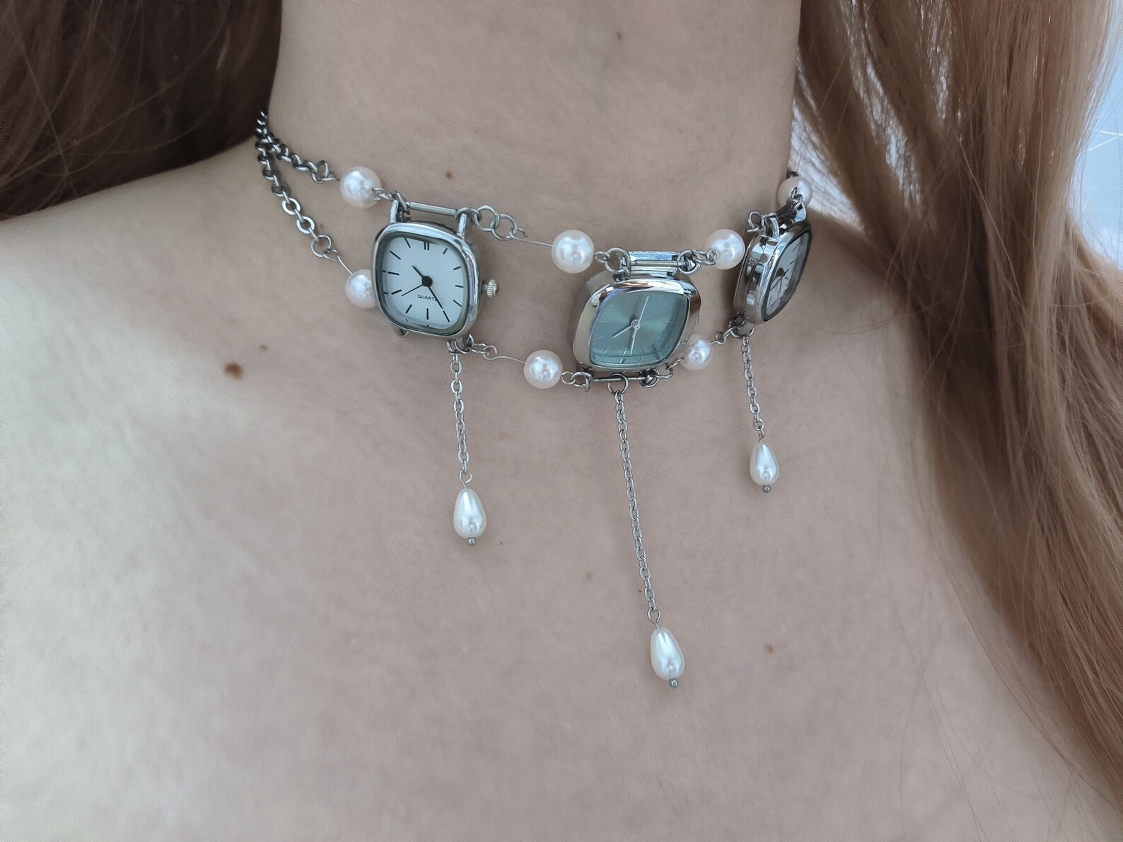 Three Battery Operation Watch Choker Necklace,pearl Chain Choker,unique ...