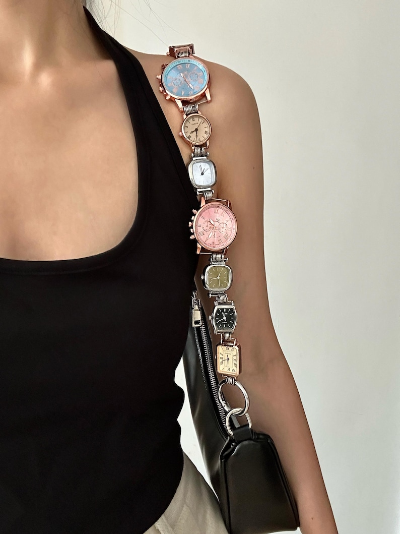Retro Watch Bag Chain,colorful Handbag Chain,chunky Clocks Silver Bag ...