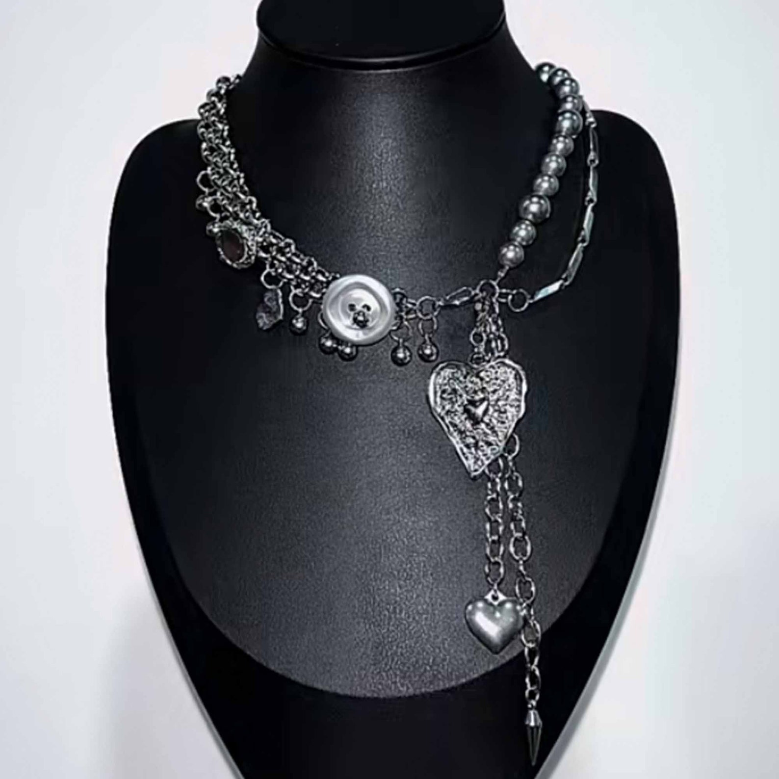 Titanium Button Bead Necklace,sliver Chain Choker,heart Charm Necklace ...