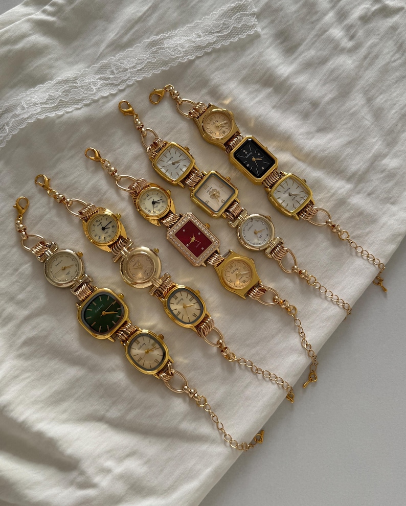 Vintage Gold Watch Bracelet,retro Square & Oval Watch Faces, Adjustable ...