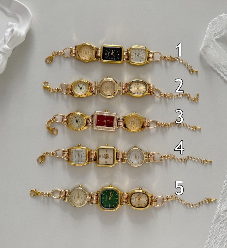 Vintage Gold Watch Bracelet,retro Square & Oval Watch Faces, Adjustable ...