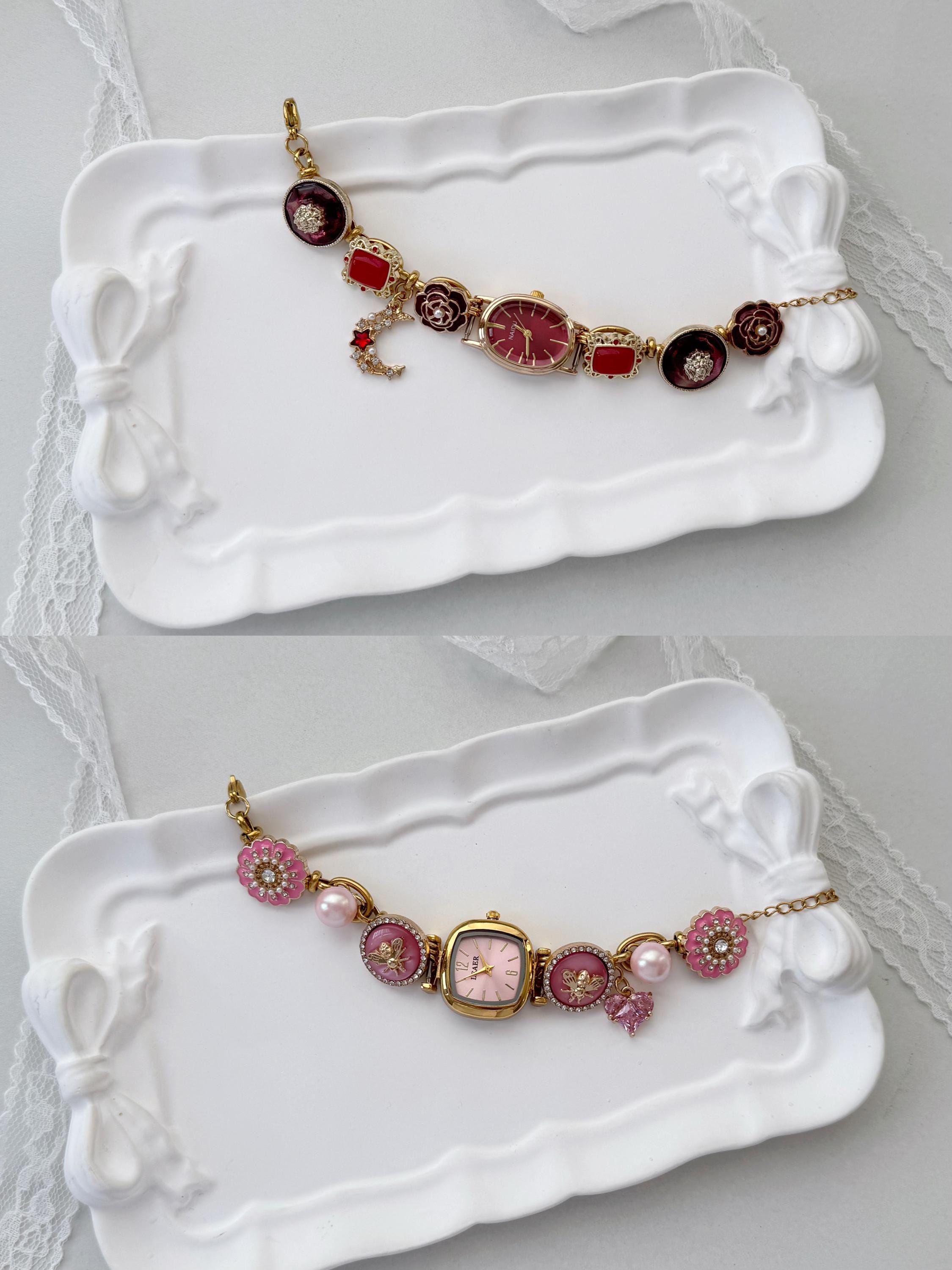 Vintage Style Watch Charm Bracelet for Women,handmade Gold Timepiece ...