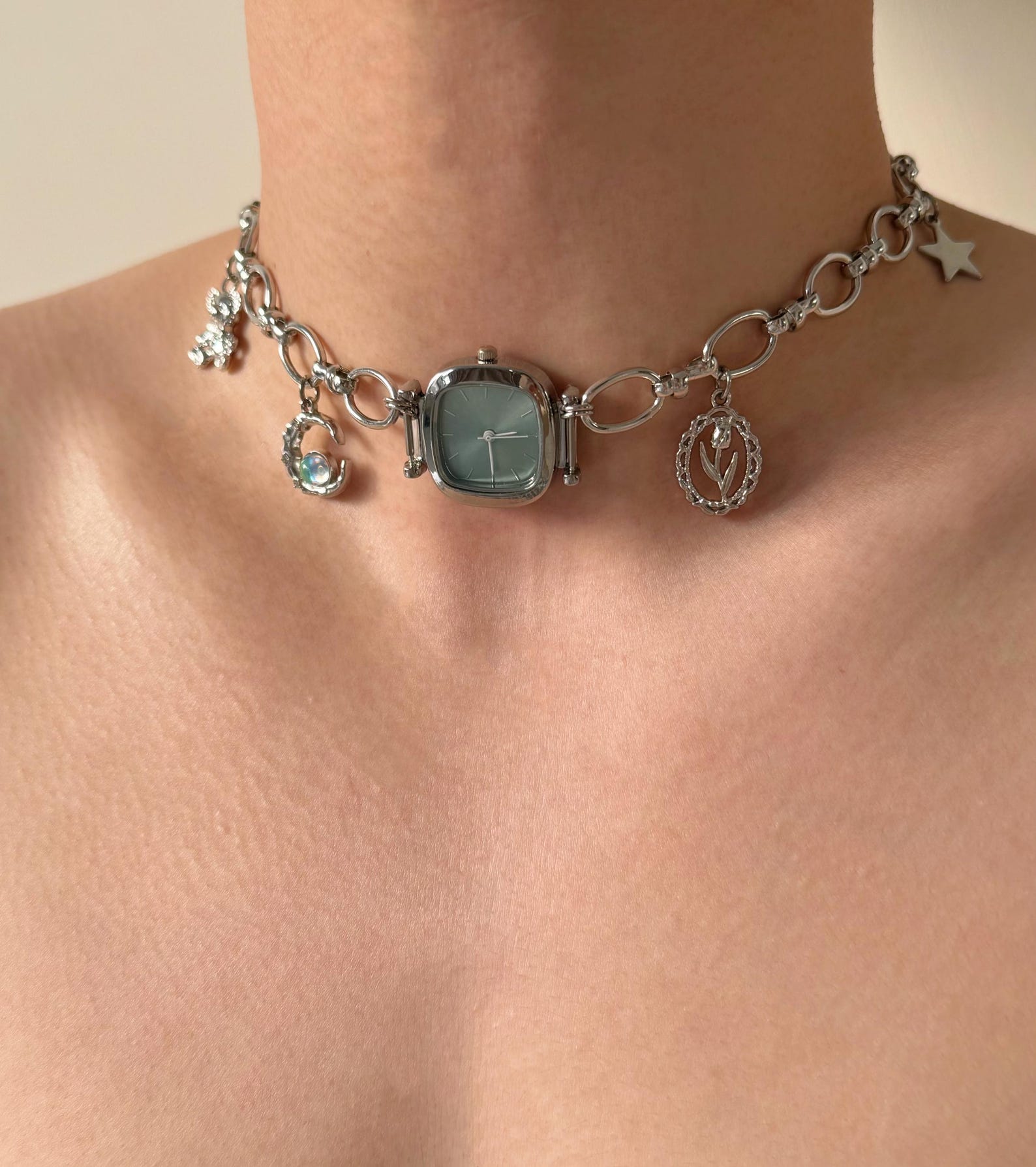 Vintage-inspired Charm Choker Necklace,steampunk Clock Choker,silver ...