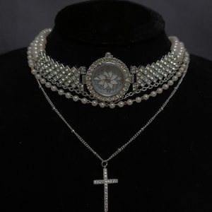 Diamond Watch Necklace,multi-layer Clock Necklace,pearl Necklace,grunge ...