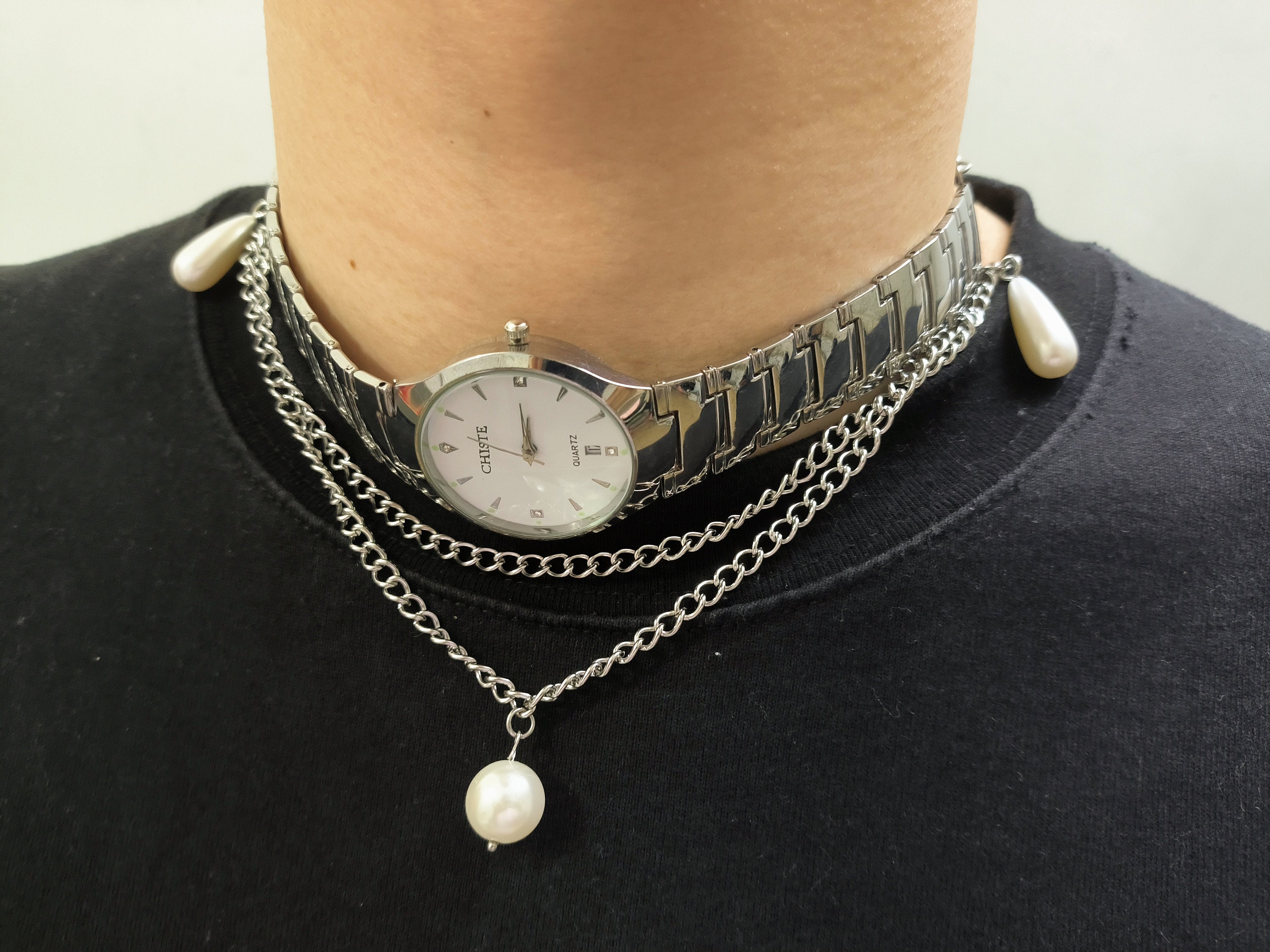 Whimsigoth Watch Choker Necklace,clock Chain Necklace,goth Choker ...