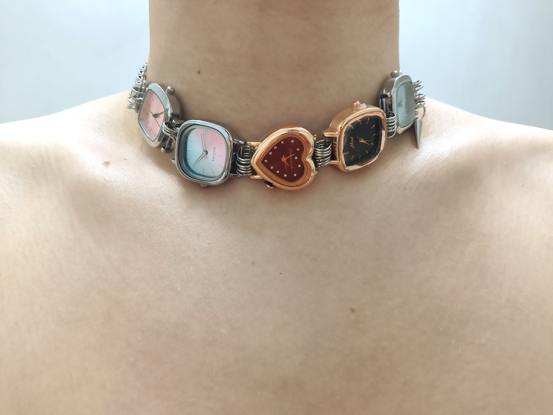 Five Different Watch Faces Choker Necklace,unique Clock Necklace,heart ...