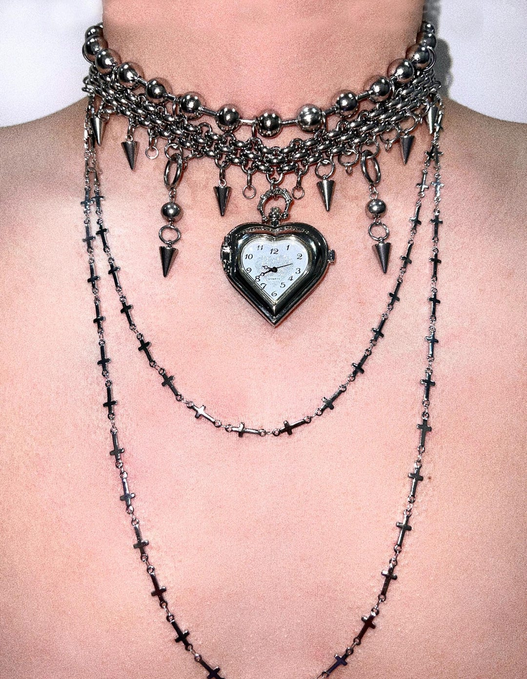 Battery Operation Heart Shape Watch Choker Necklace,layered Chain Clock ...