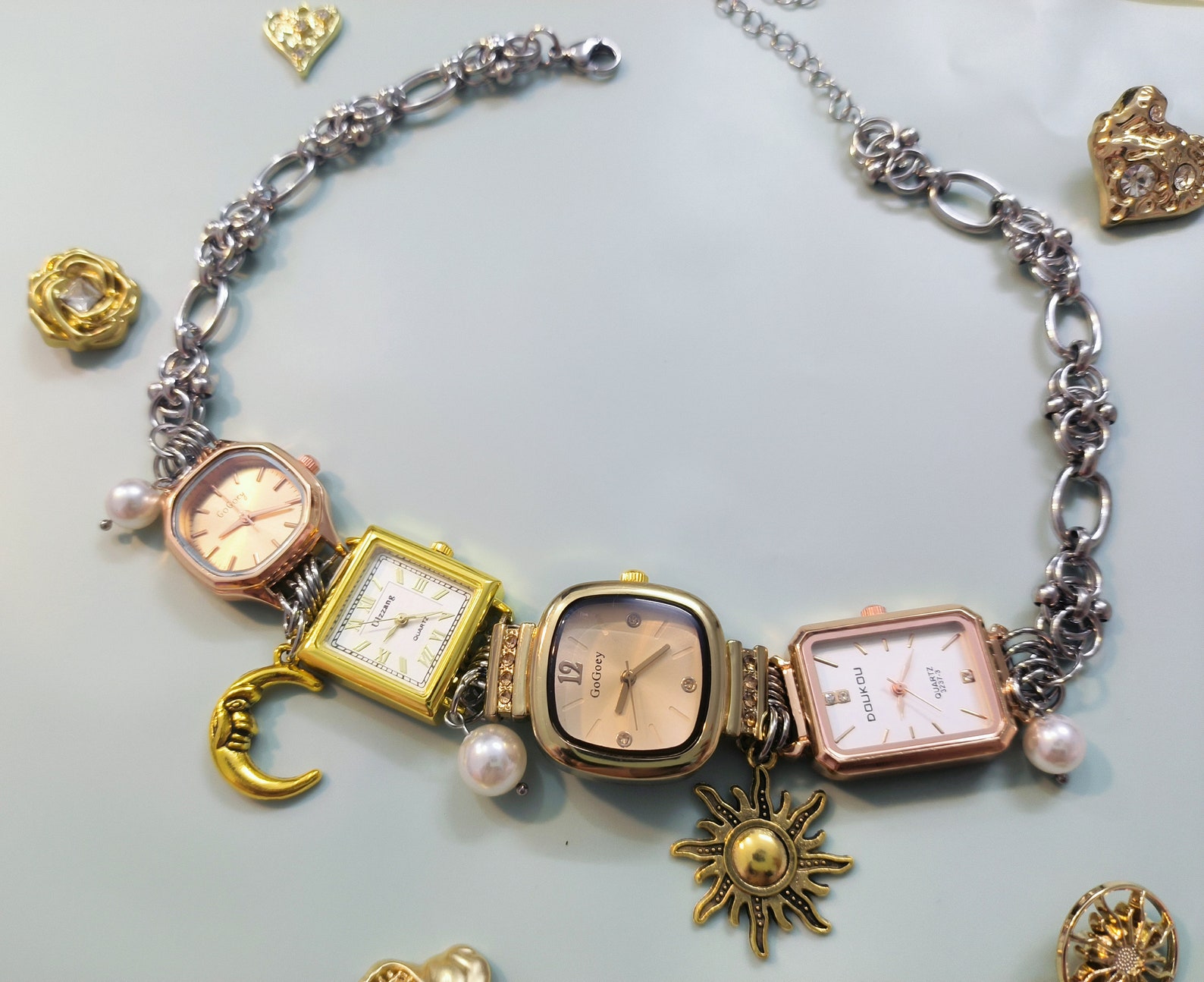 Three Gold Watch Choker Necklace,punk Watch Face Necklace,art Inspired ...