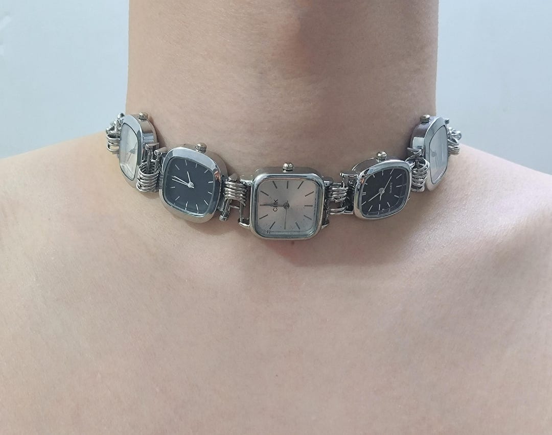 White and Black Watch Faces Choker,unique Clock Necklace,cool ...