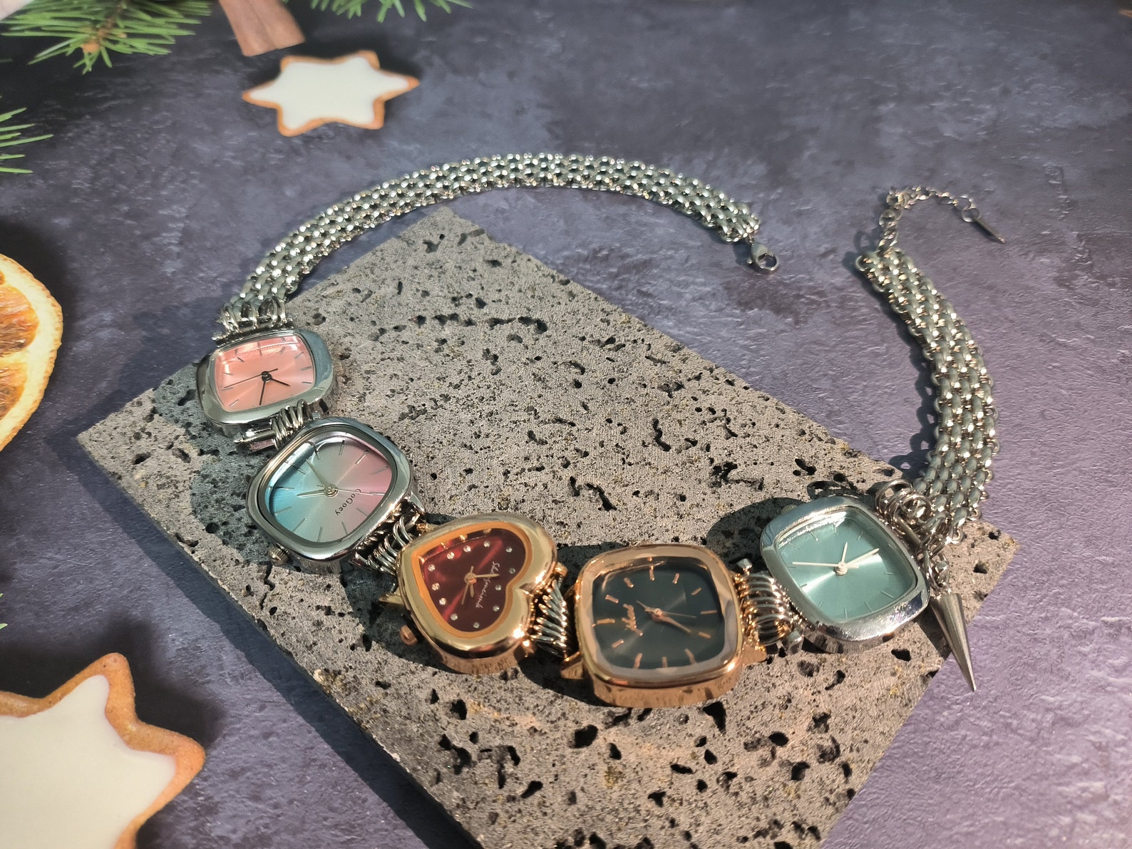 Five Different Watch Faces Choker Necklace,unique Clock Necklace,heart ...