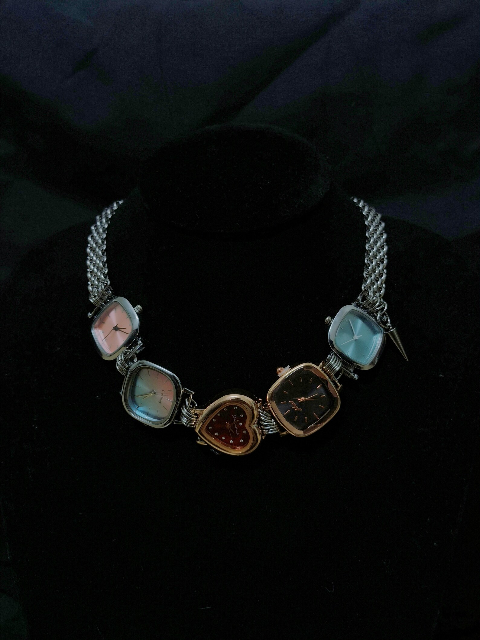 Five Different Watch Faces Choker Necklace,unique Clock Necklace,heart ...