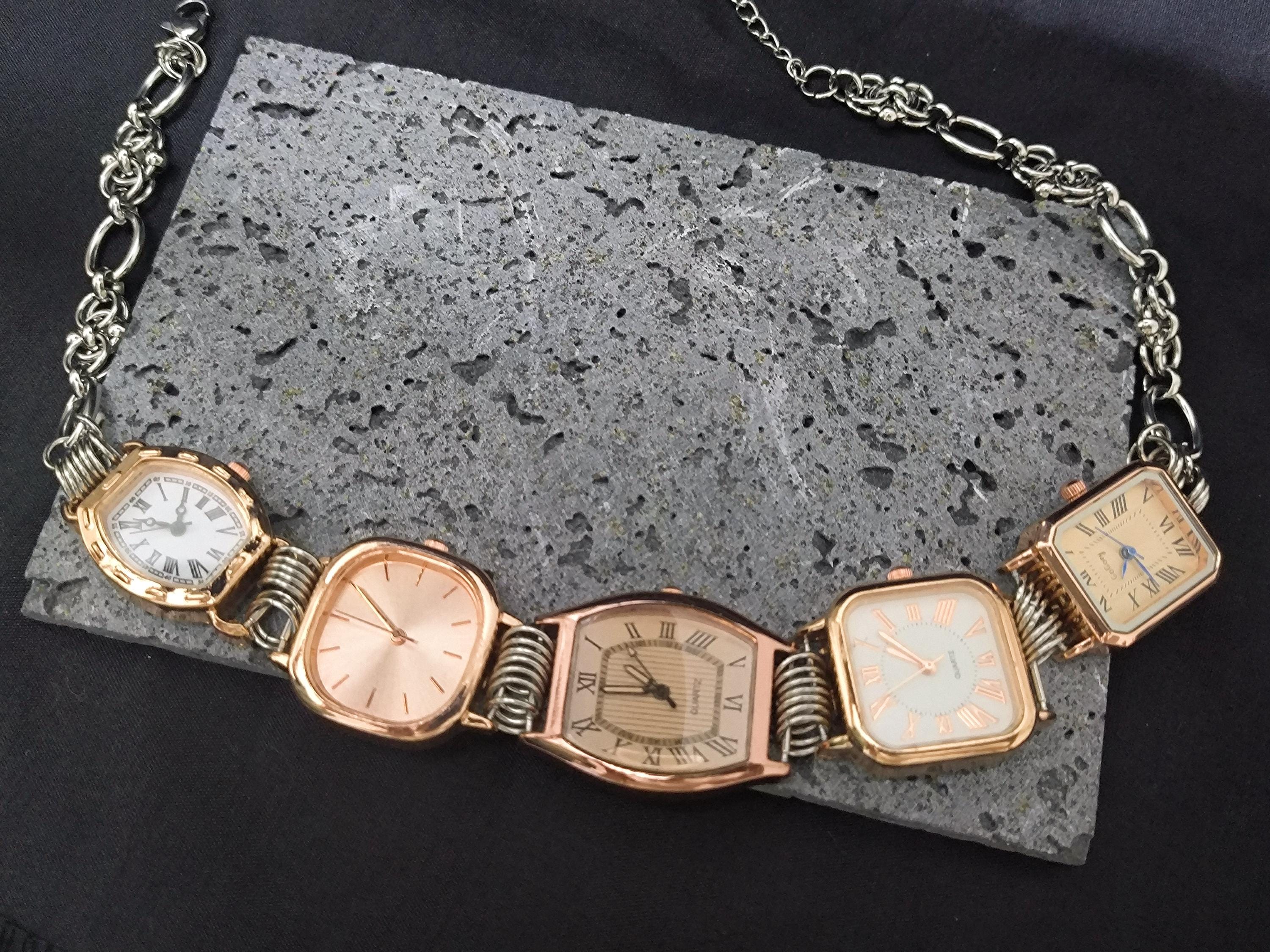 Retro Watch Choker Necklace,metallic Clock Jewelry,vintage Gold Watch ...