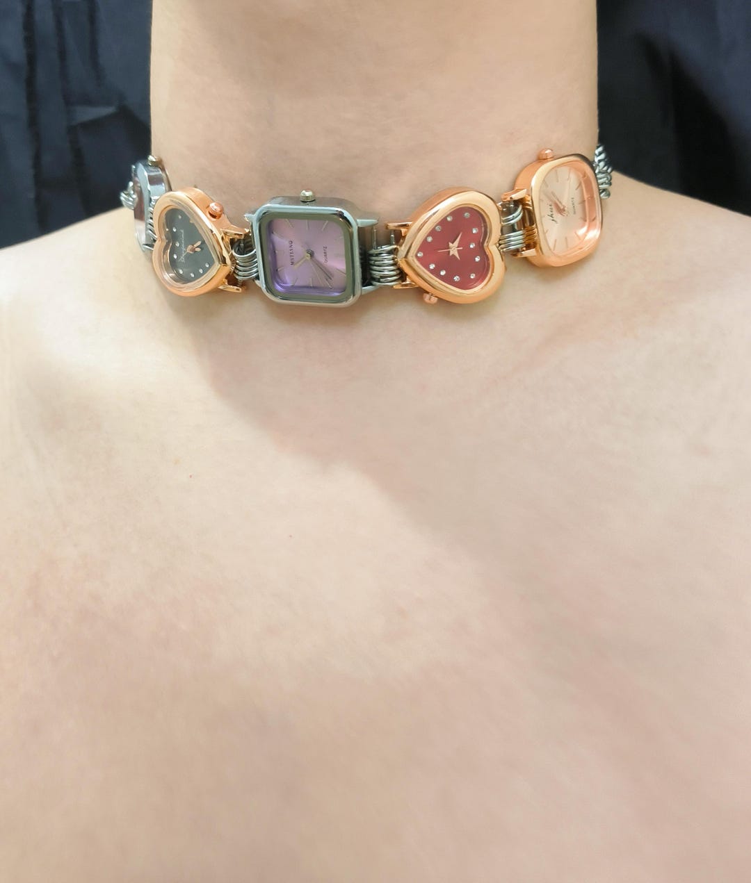 Purple Watch Face Choker Necklace,stainless Steel Clock Choker,kpop ...