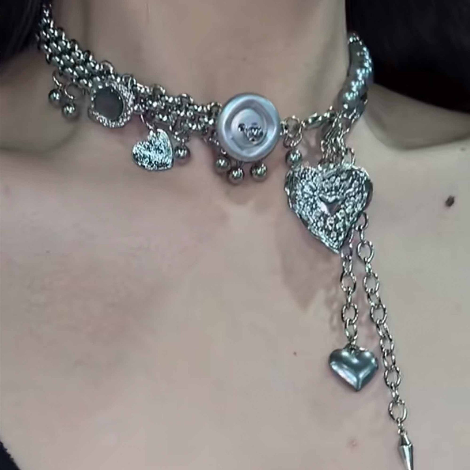 Titanium Button Bead Necklace,sliver Chain Choker,heart Charm Necklace ...