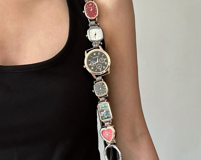 Punk Style Watch Face Bag Chain,multicolor Clocks Chunky Silver Bag ...