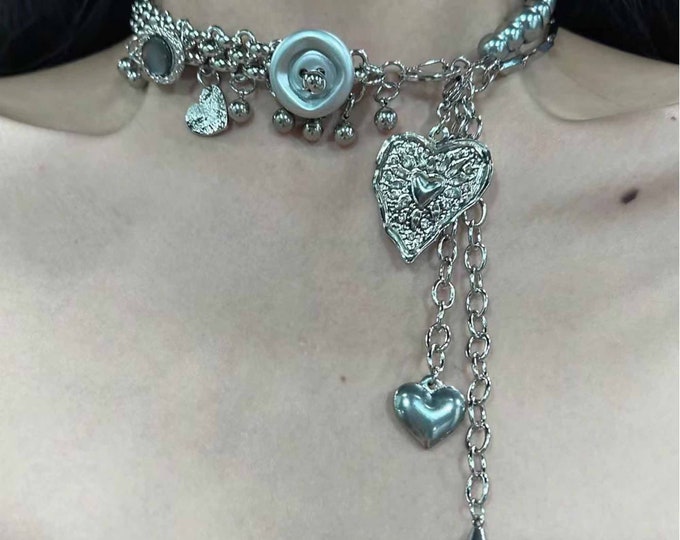 Titanium Button Bead Necklace,sliver Chain Choker,heart Charm Necklace ...