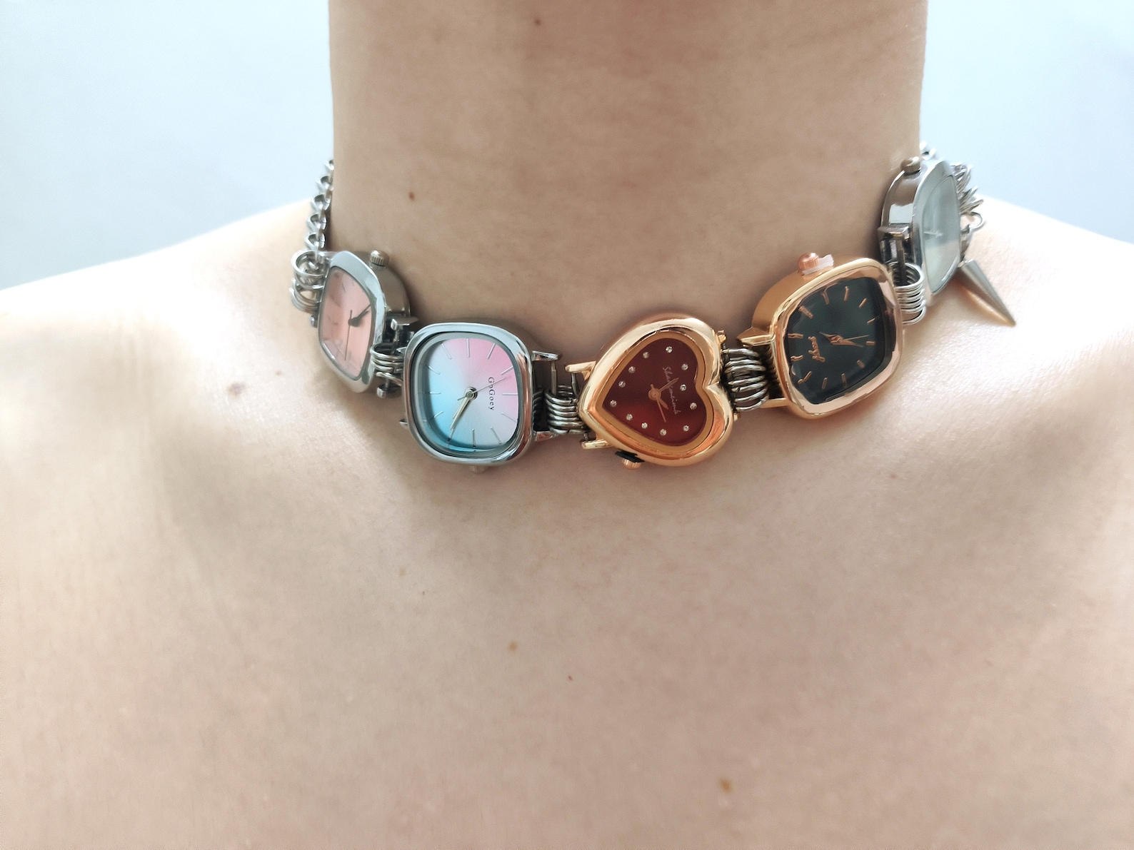 Five Different Watch Faces Choker Necklace,unique Clock Necklace,heart ...