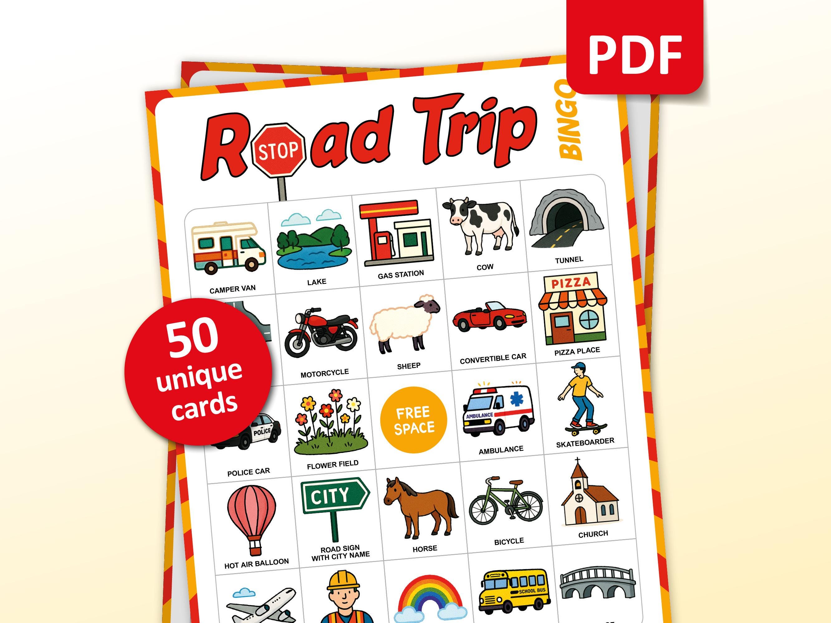 Road Trip Bingo Game, 50 Car Activity Bingo Cards, Summer Vacation ...