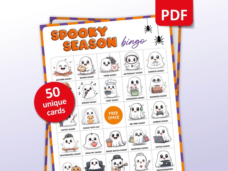 Ghost Halloween Bingo, 50 Spooky Season Bingo Cards, Halloween ...