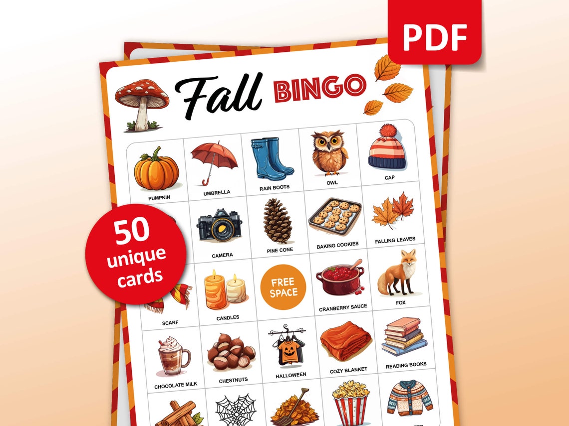 Fall Bingo, 50 Fall Bingo Cards, Season Classroom Activities, School ...