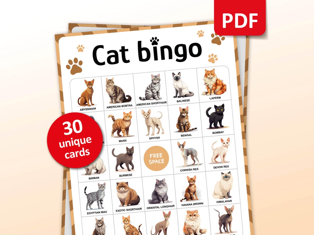 Cat Bingo, 30 Cat Bingo Cards, Birthday Activities, Kids Animal Party ...