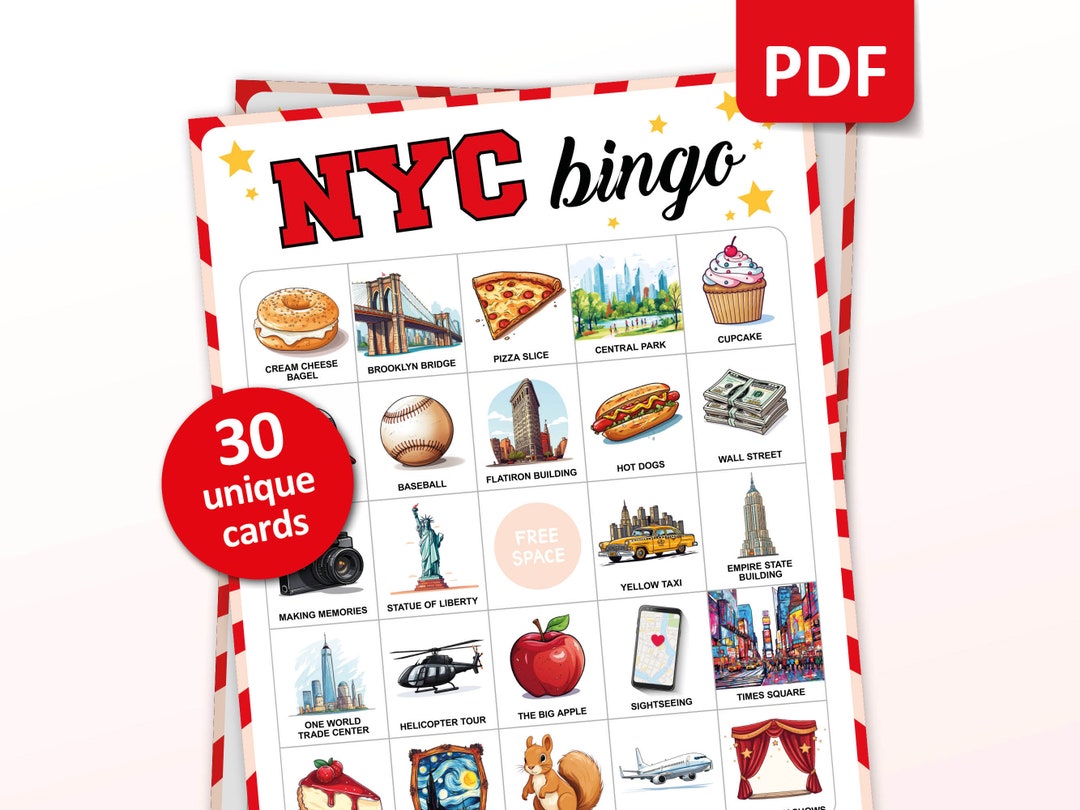 New York Bingo Game, 30 NYC Bingo Cards, New York City Travel ...